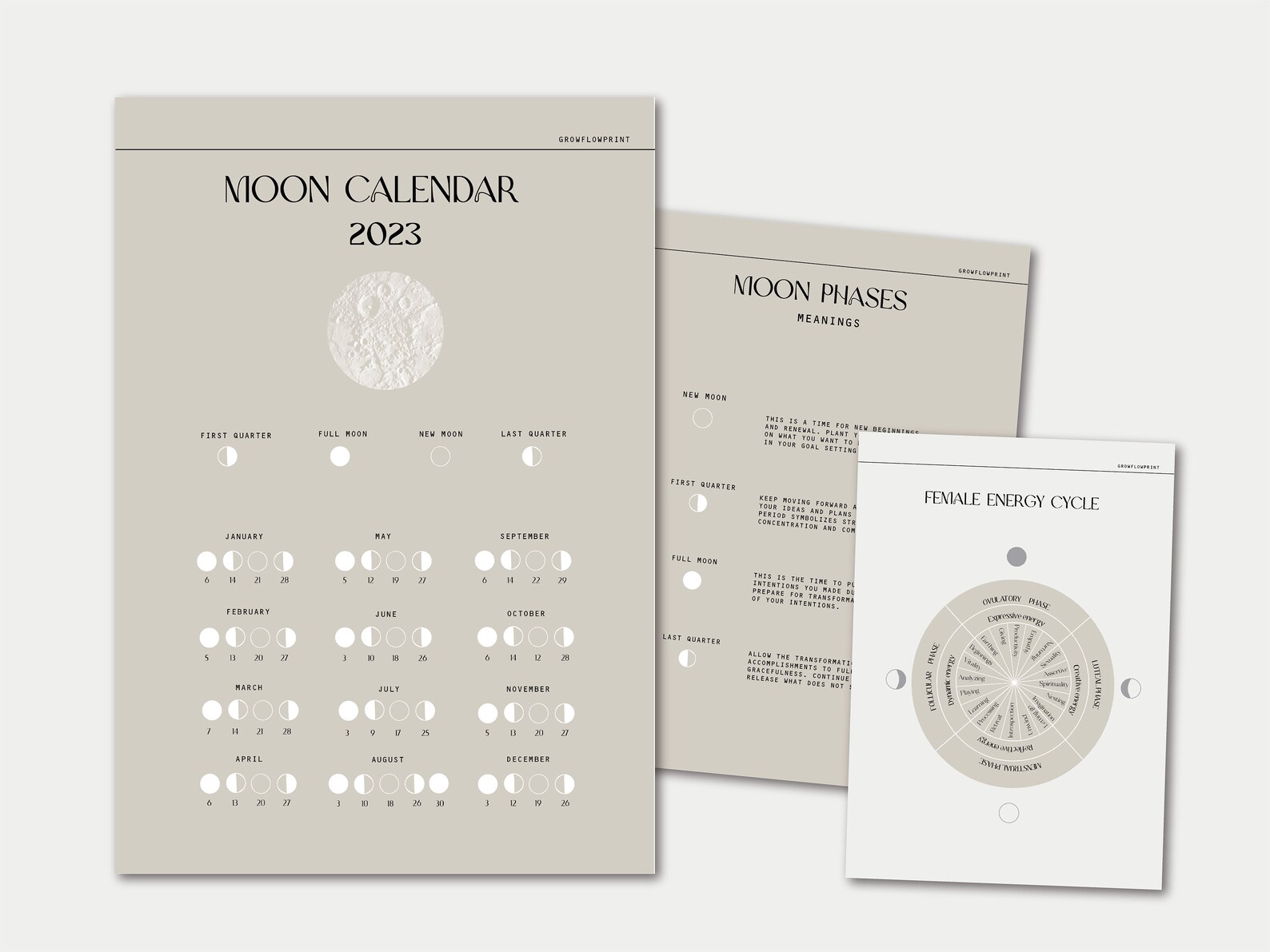 Moon Calendar 2023, Printable Lunar Calendar, Lunar Phase Calendar - Etsy