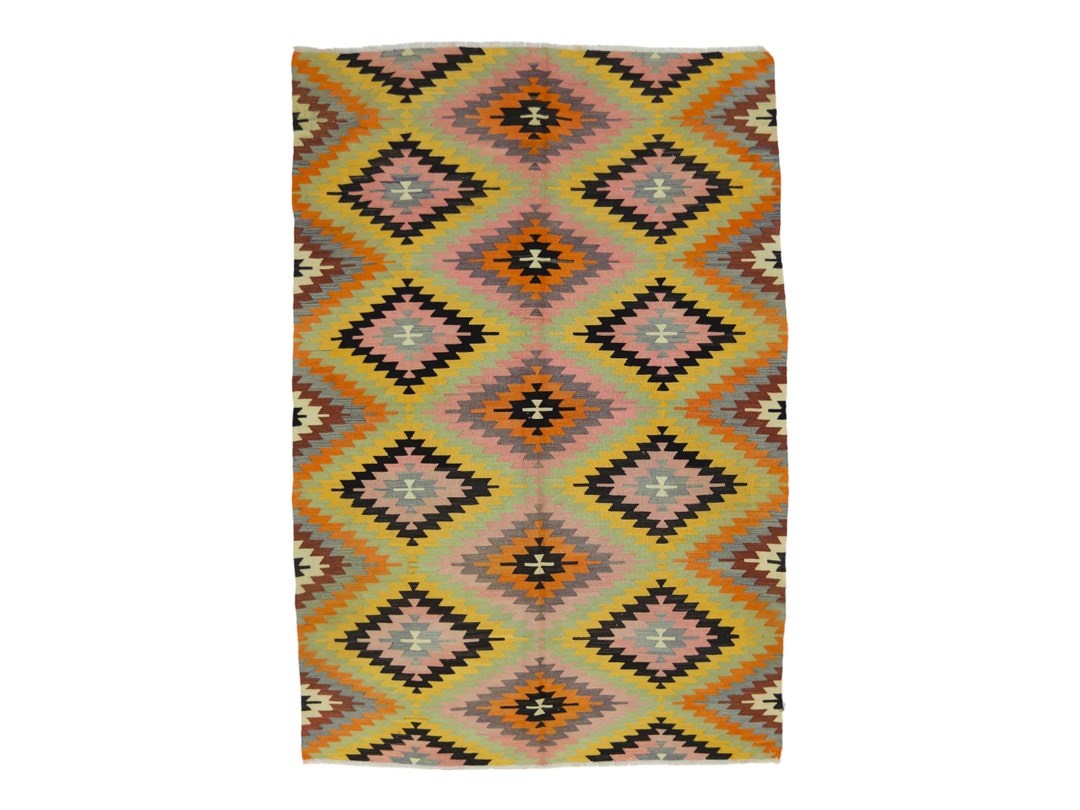 Gorgeous Diamond Design Kilim Rug, 5'8 X 8'4, Vintage Turkish Kilim ...