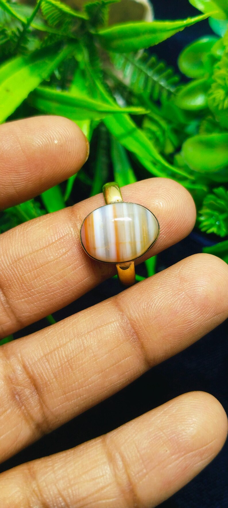 Handmaid Natural Agate Sulemani Aqeeq Brass Ring - Etsy