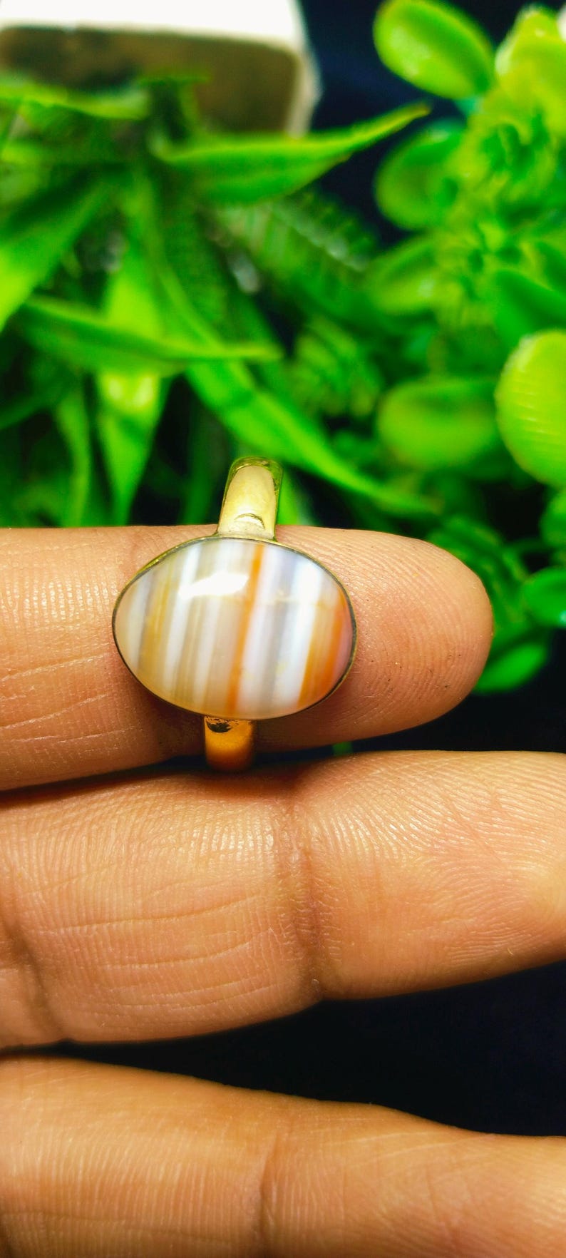 Handmaid Natural Agate Sulemani Aqeeq Brass Ring - Etsy