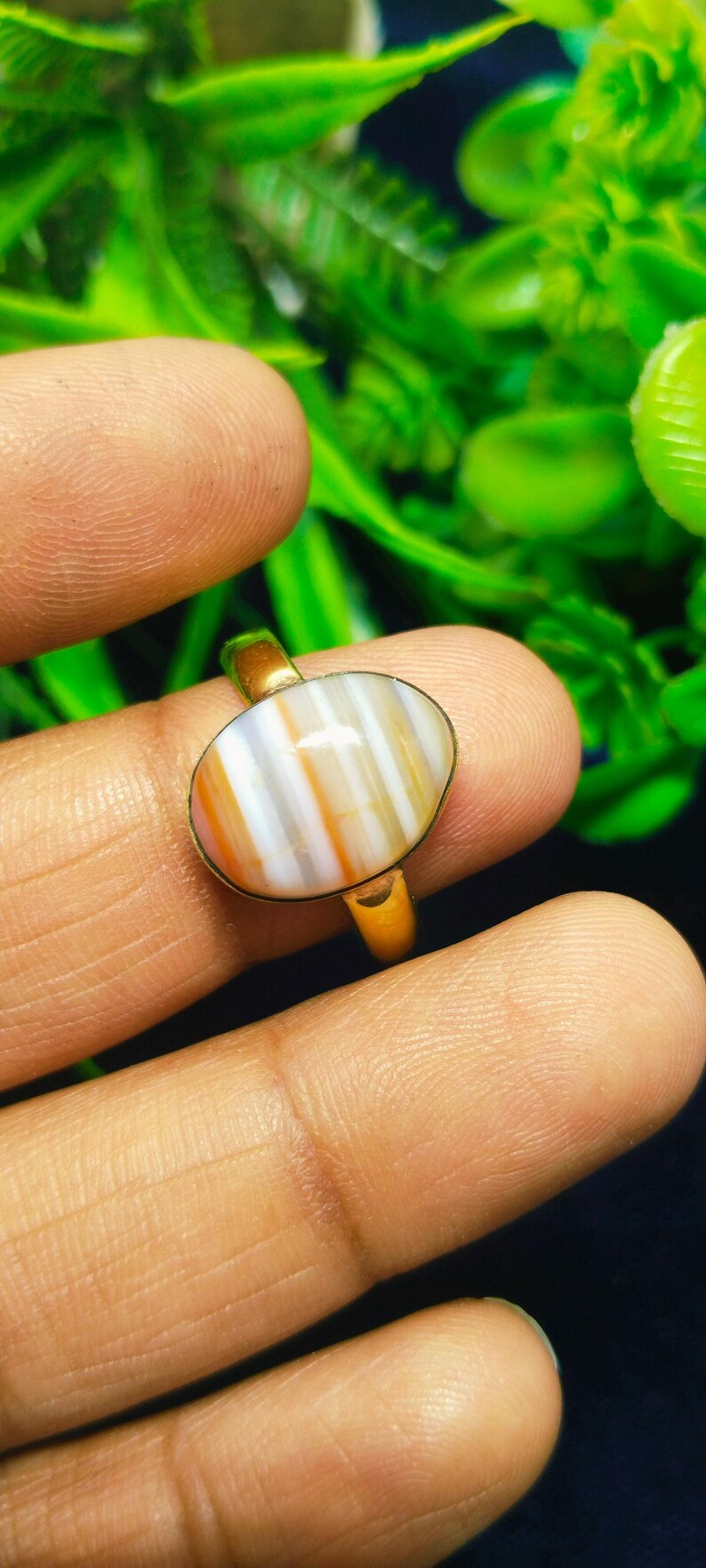 Handmaid Natural Agate Sulemani Aqeeq Brass Ring - Etsy