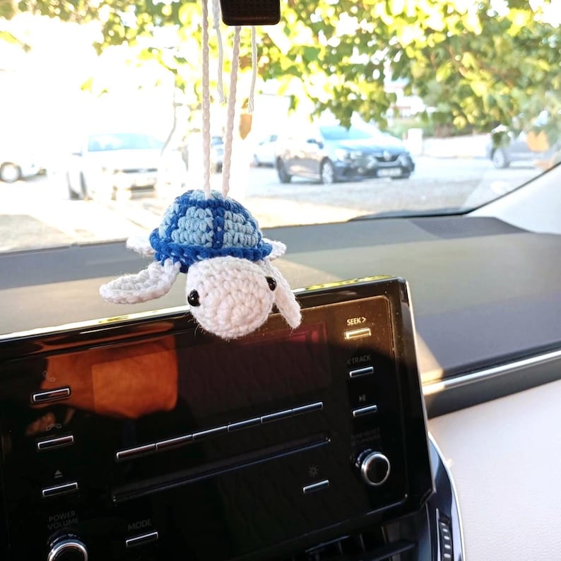 Crochet Sea Turtle Car Charm: Coastal Rearview Mirror Hanging, Cute ...