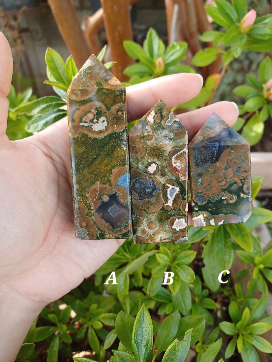 Deep Forest Green Rain Forest Jasper Points You Choose Crystal Tower ...
