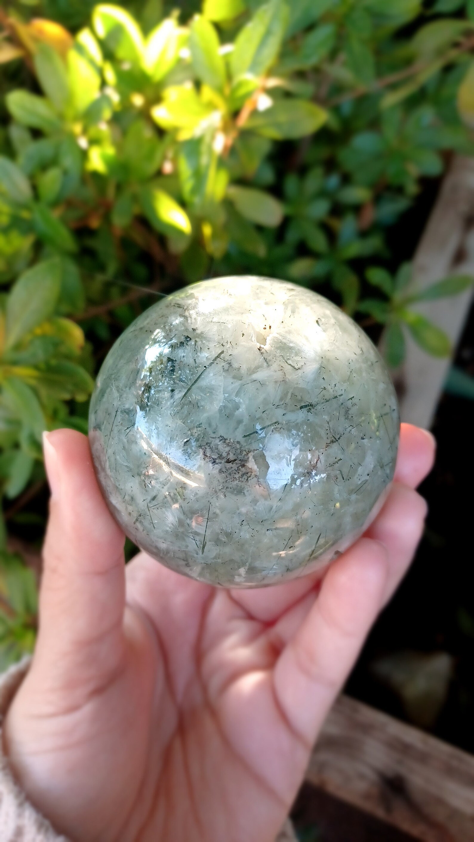 Beautiful Green Prehnite With Tourmaline Rutiles Sphere Unique - Etsy