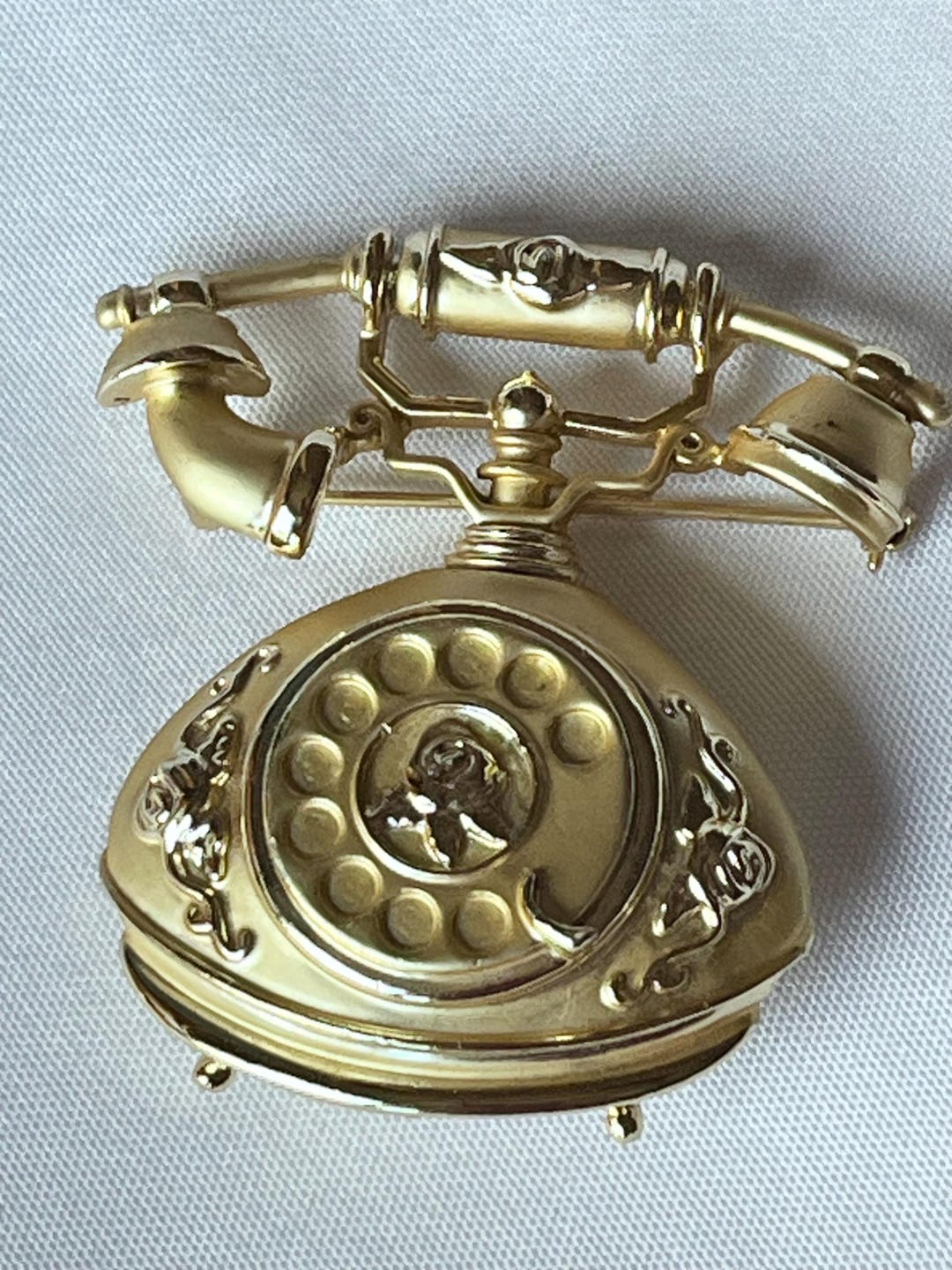 Old School Funky Rotary Telephone Brooch Pin Gold Tone Floral Rose ...