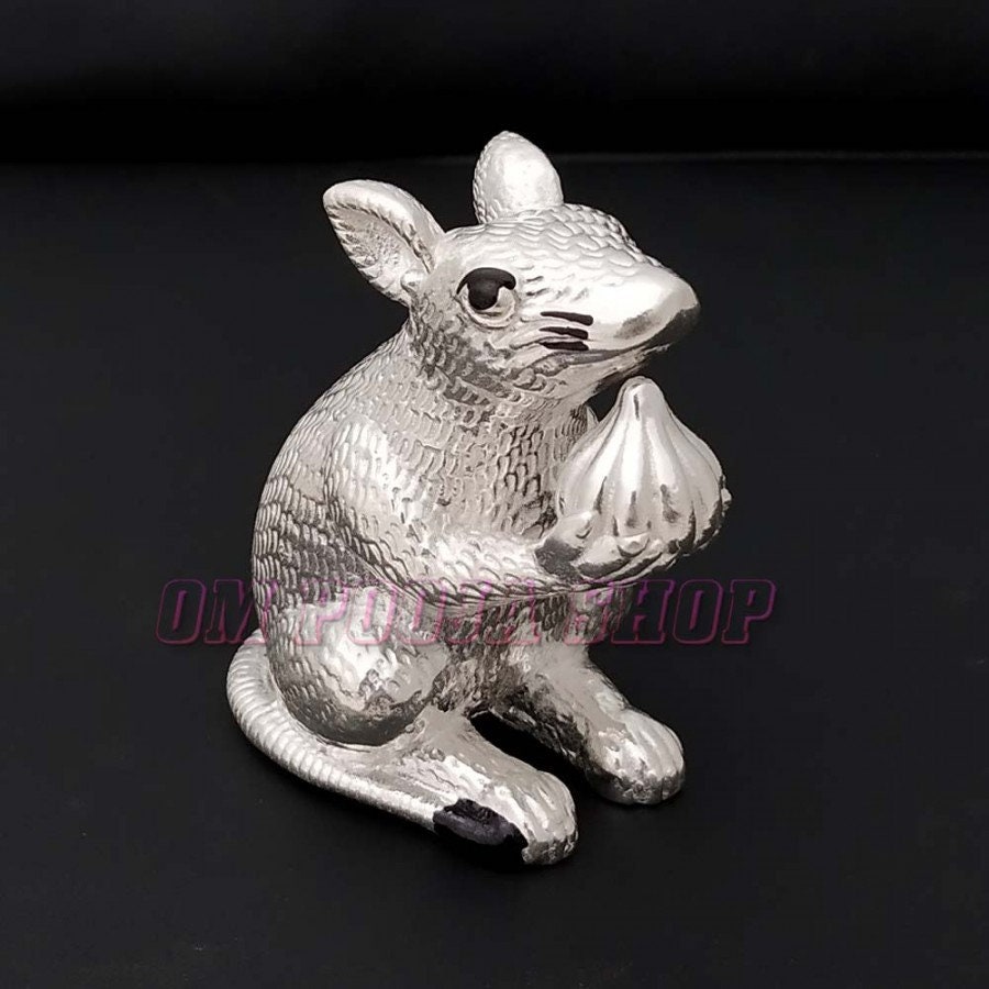 Pure Silver Mushakraj Rat Idol, Ganpati Puja, Hindu Home Decor - Om ...