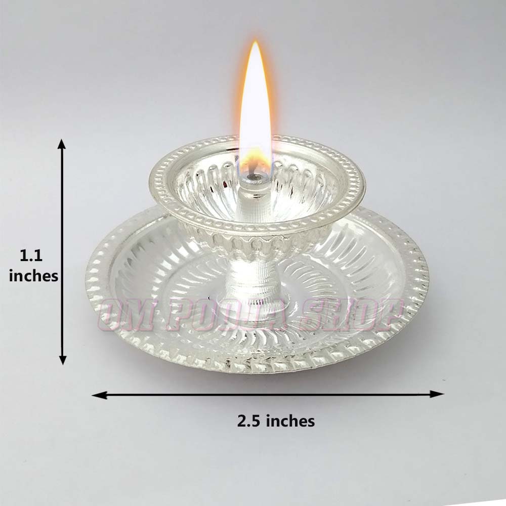 Pooja Gift Diya in Pure Silver Silver Home Temple Utensils, Silver Diya ...