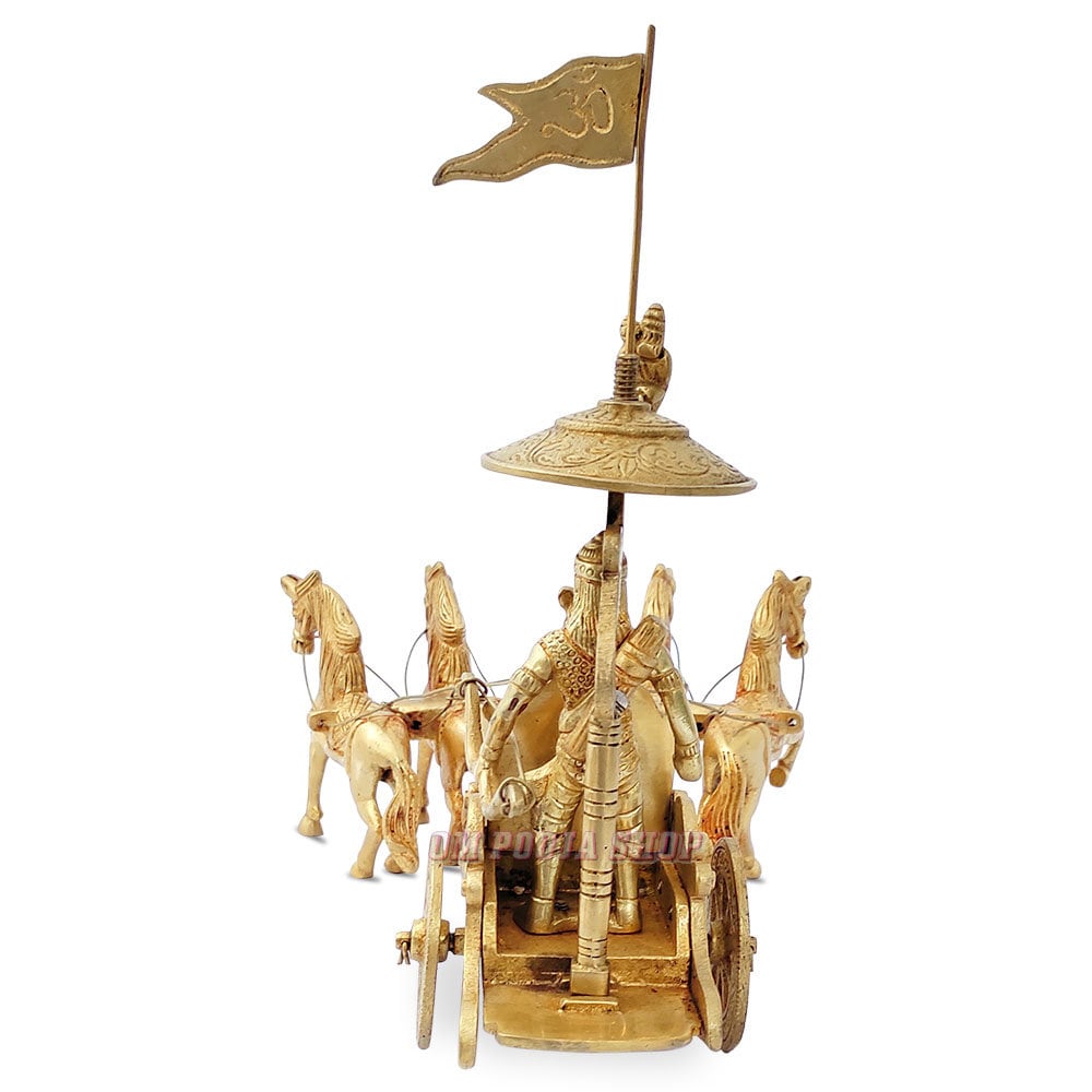 Krishna Arjun Brass Statue, Kurukshetra Mahabharata Idol - Om Pooja ...