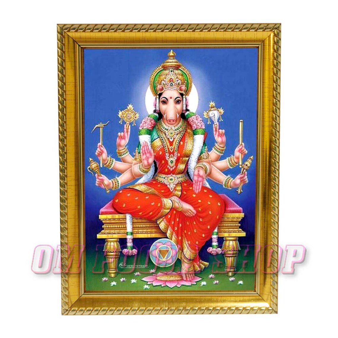 Varahi Devi Photo Frame, Hindu Art, Golden Synthetic Wood Frame - Om ...