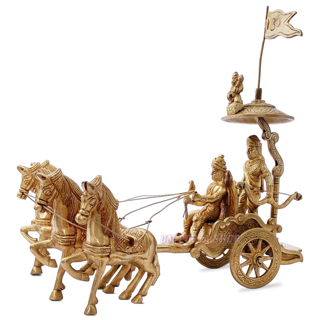 Krishna Arjun Brass Statue, Kurukshetra Mahabharata Idol - Om Pooja ...