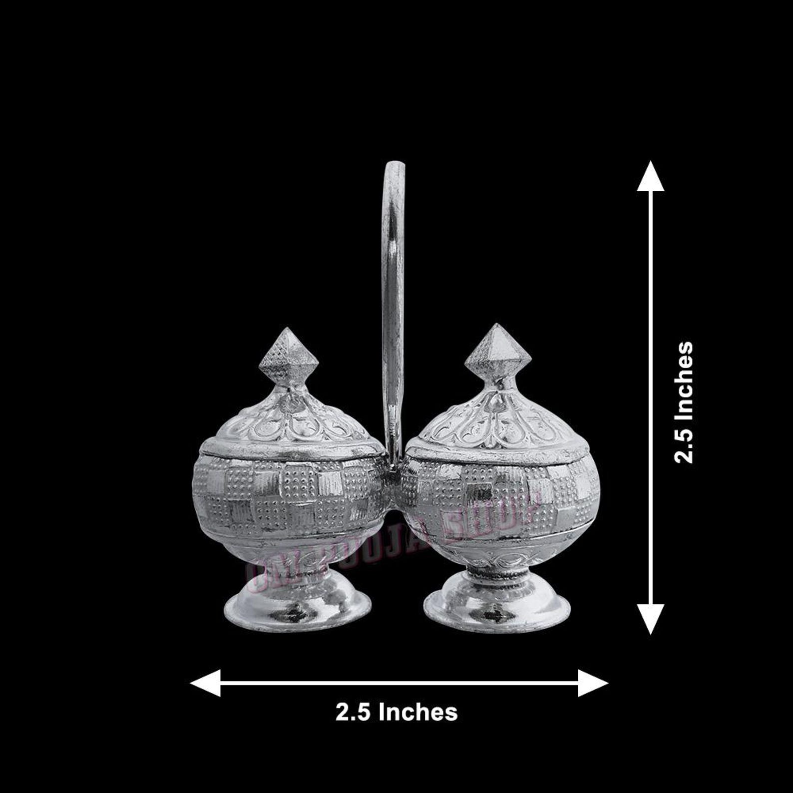 Pure Silver Haldi Kumkum Container Set, Flower Design, Puja Ceremony ...