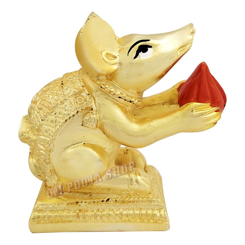 Mouse Ganpati Mushak Statue Golden & Black With Modak for Festival Lord ...
