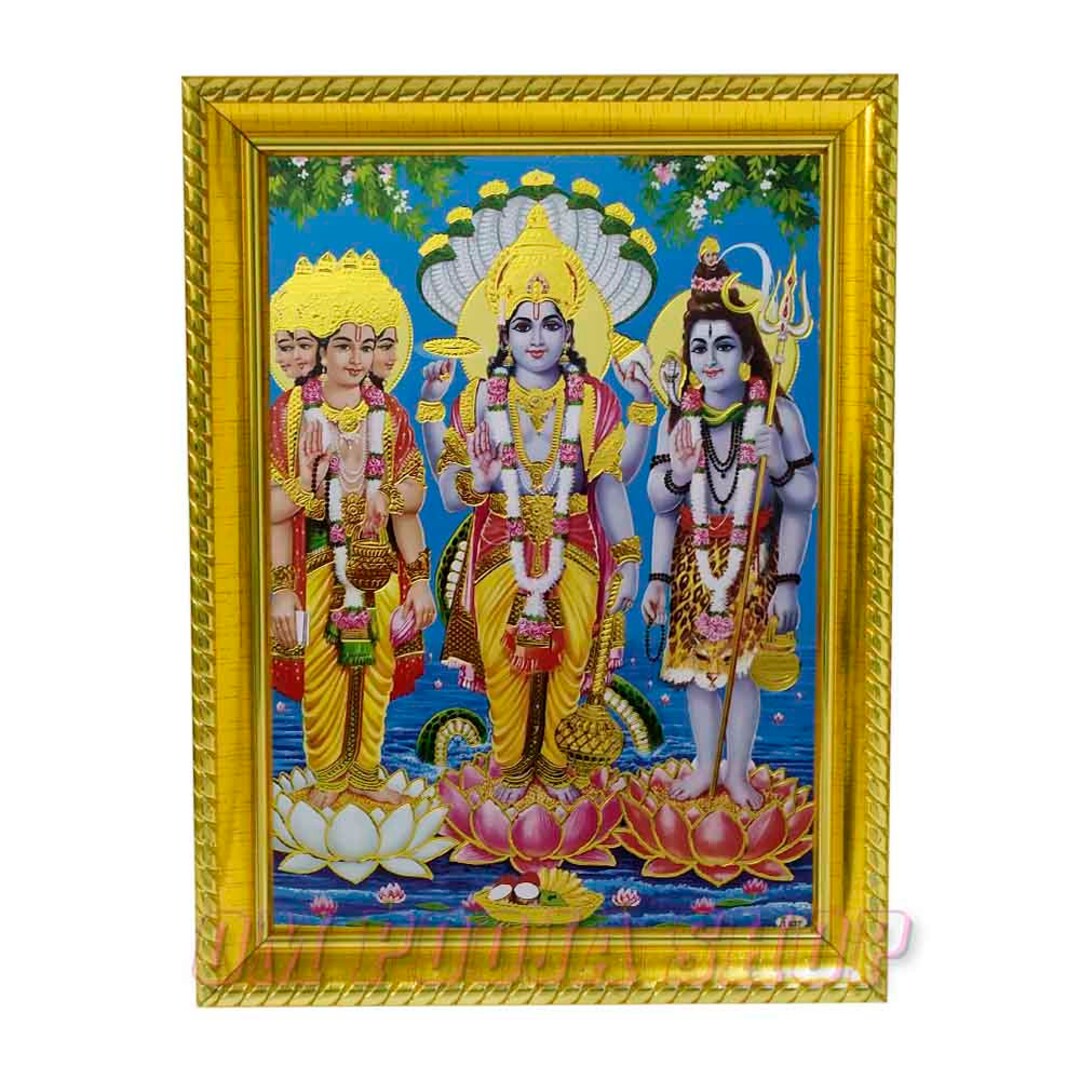 Trideva Photo Frame, Brahma Vishnu Shiva, Hindu Gift, 6x8 - Om Pooja ...