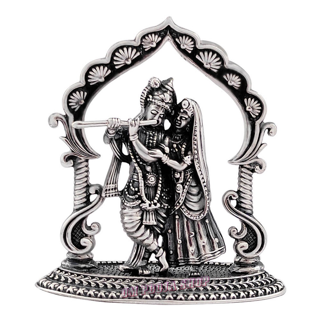 Radha Krishna Pure Sterling Silver Idol, Hindu Puja Statue- Om Pooja ...
