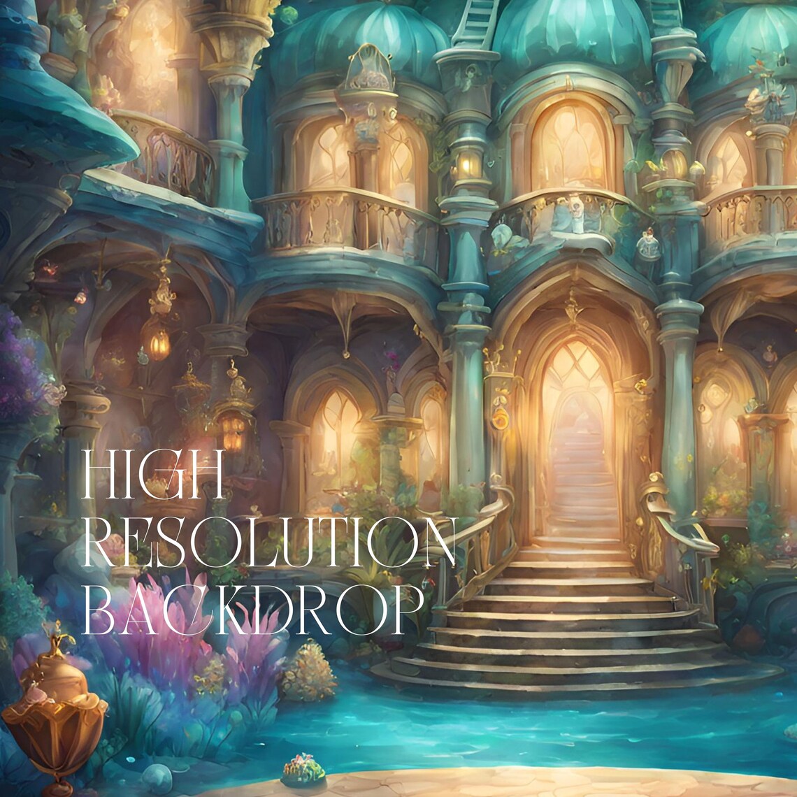 Underwater Sea Castle Backdrop Fantasy Mermaid Kingdom Background ...