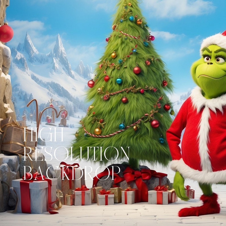 Green Grinch Winter Backdrop Dr. Seuss Festive Backdrop Winter ...
