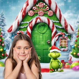 Candy Houses With Baby Twin Grinch Christmas Overlay Xmas Backdrop ...