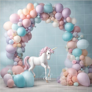 Unicorn Balloon Backdrop Party Decor Photo Booth DIGITAL Birthday Photo ...