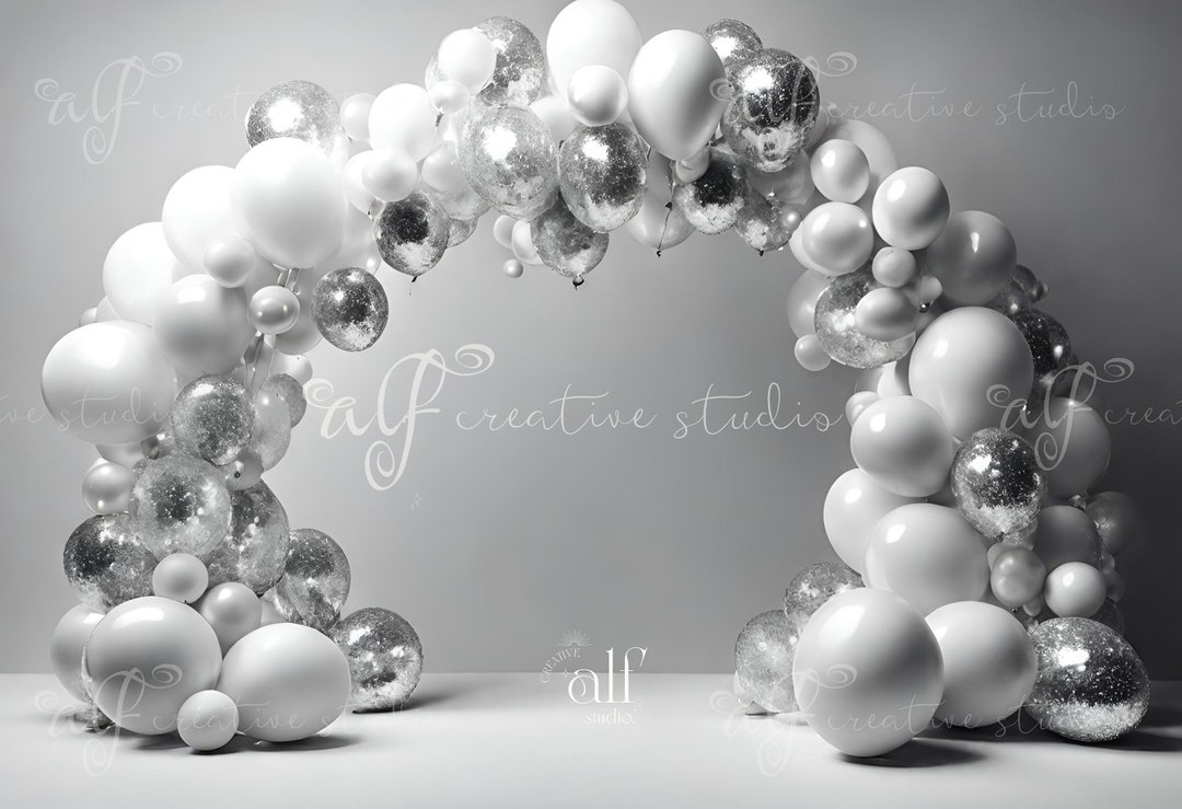 Balloon Arch Digital Wallpaper Birthday Overlays Studio Backdrop Cake ...