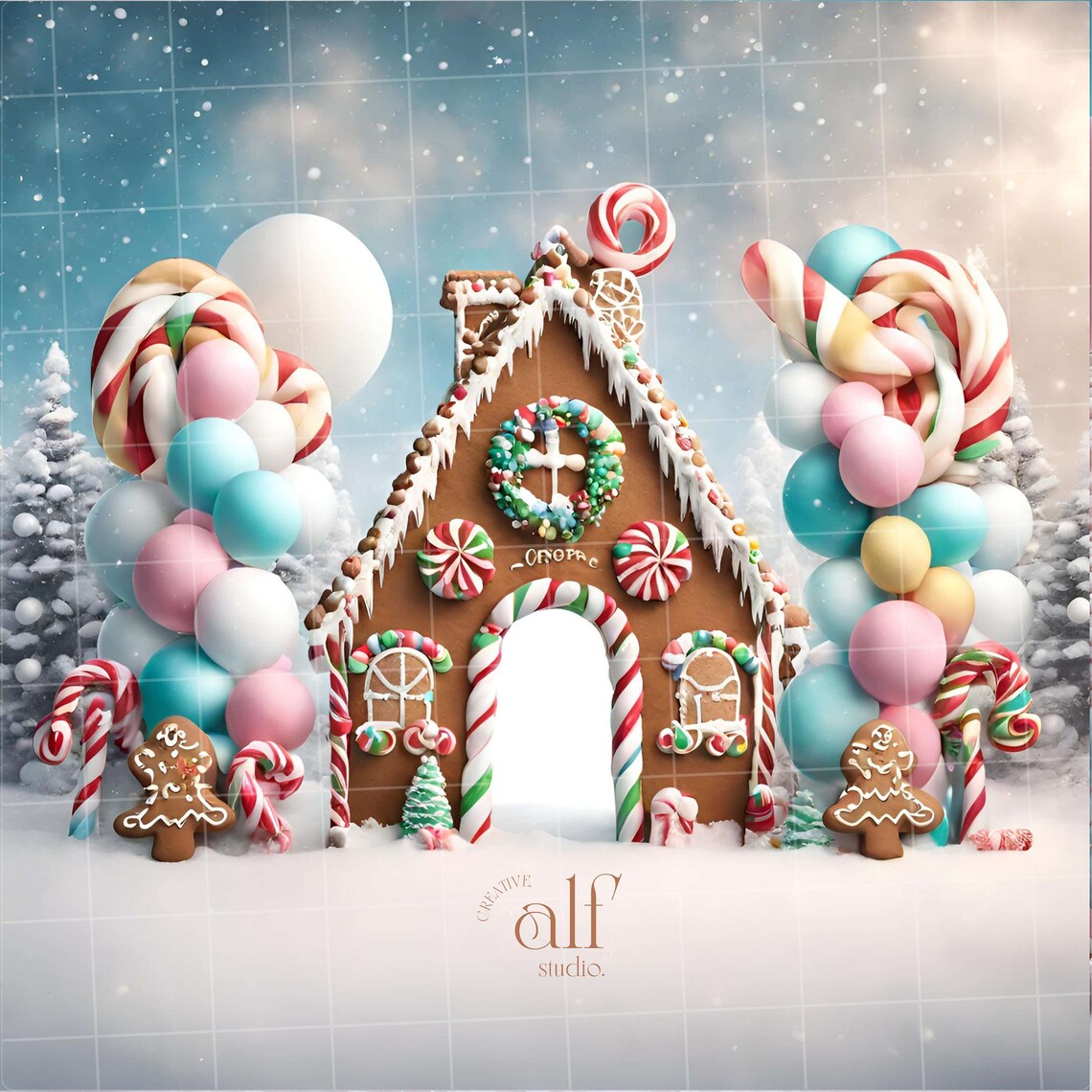 Xmas Ginger Village Backdrops Candy Cane Decorations Winter Wonderland ...