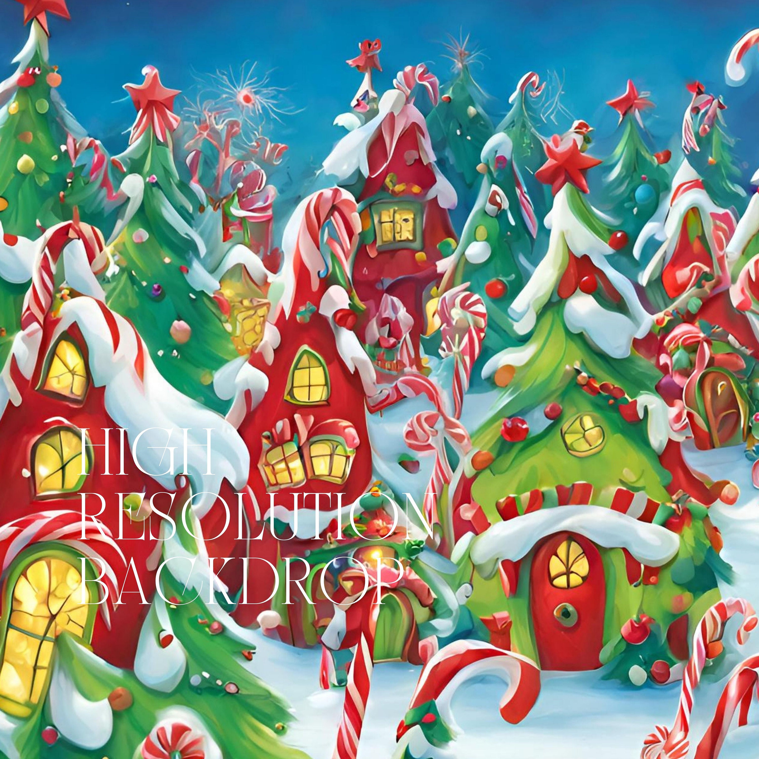 Snowscape Grinch Whoville Backdrop Whoville Composite Candy Cane ...