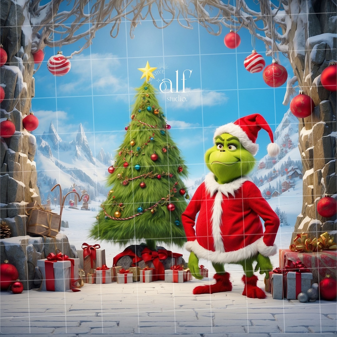 Green Grinch Winter Backdrop Dr. Seuss Festive Backdrop Winter ...