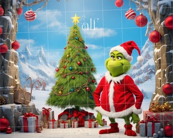 Green Grinch Winter Backdrop Dr. Seuss Festive Backdrop Winter ...