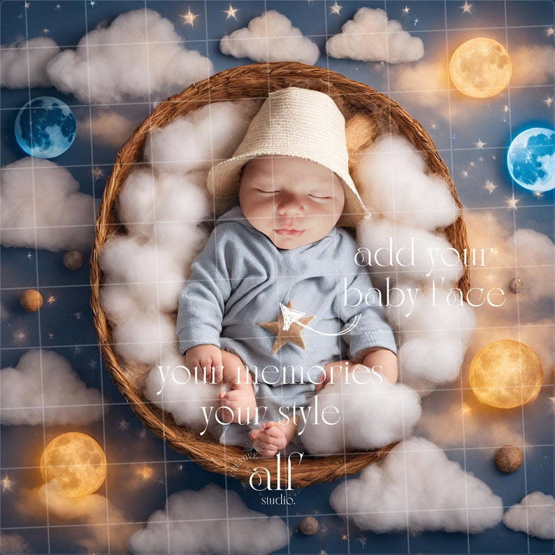 Galaxy Newborn Backdrop Moon and Stars Add Face Insert Baby Background ...