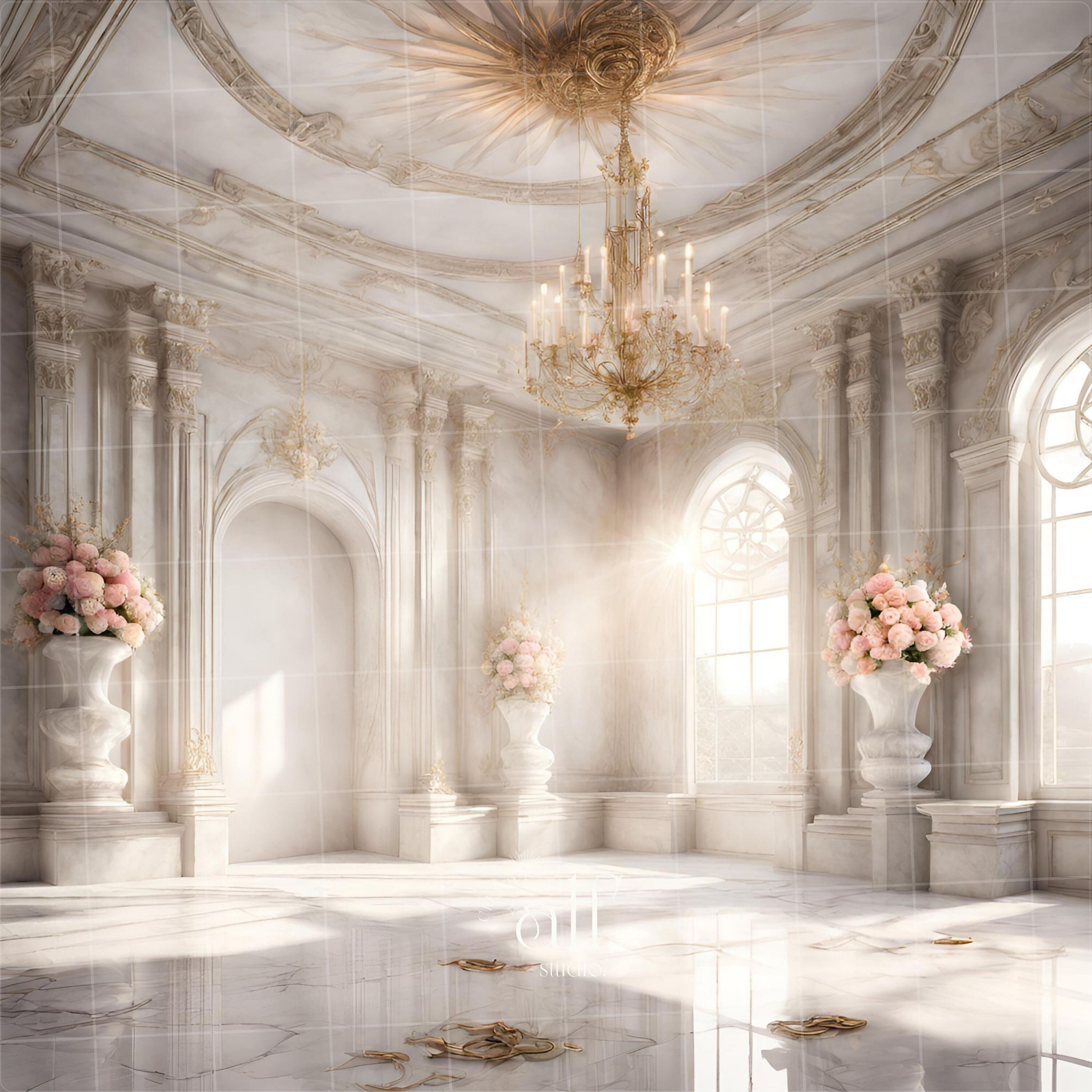 Opulent Floral Elegance Decor Marble Blossom Backdrop Sophisticated ...