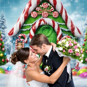 Candy Houses With Baby Twin Grinch Christmas Overlay Xmas Backdrop ...