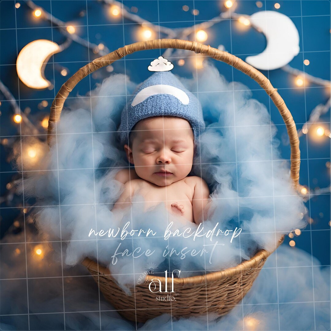 Moon Boy Newborn Backdrop Clouds Add Face Insert Baby Background Blue ...