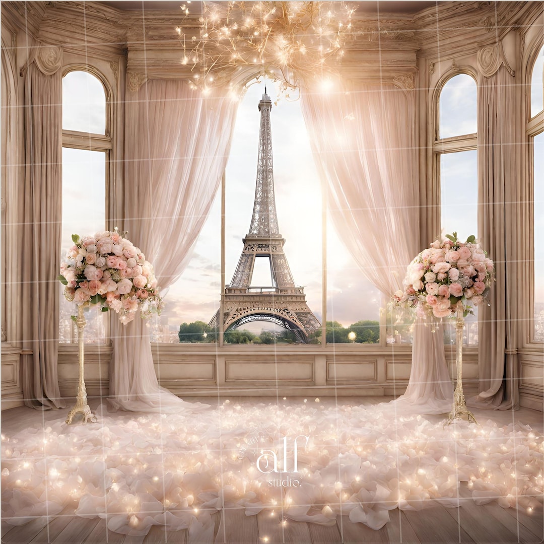 Eiffel Themed Wedding Backdrop in a Palace Digital Backgrounds for ...
