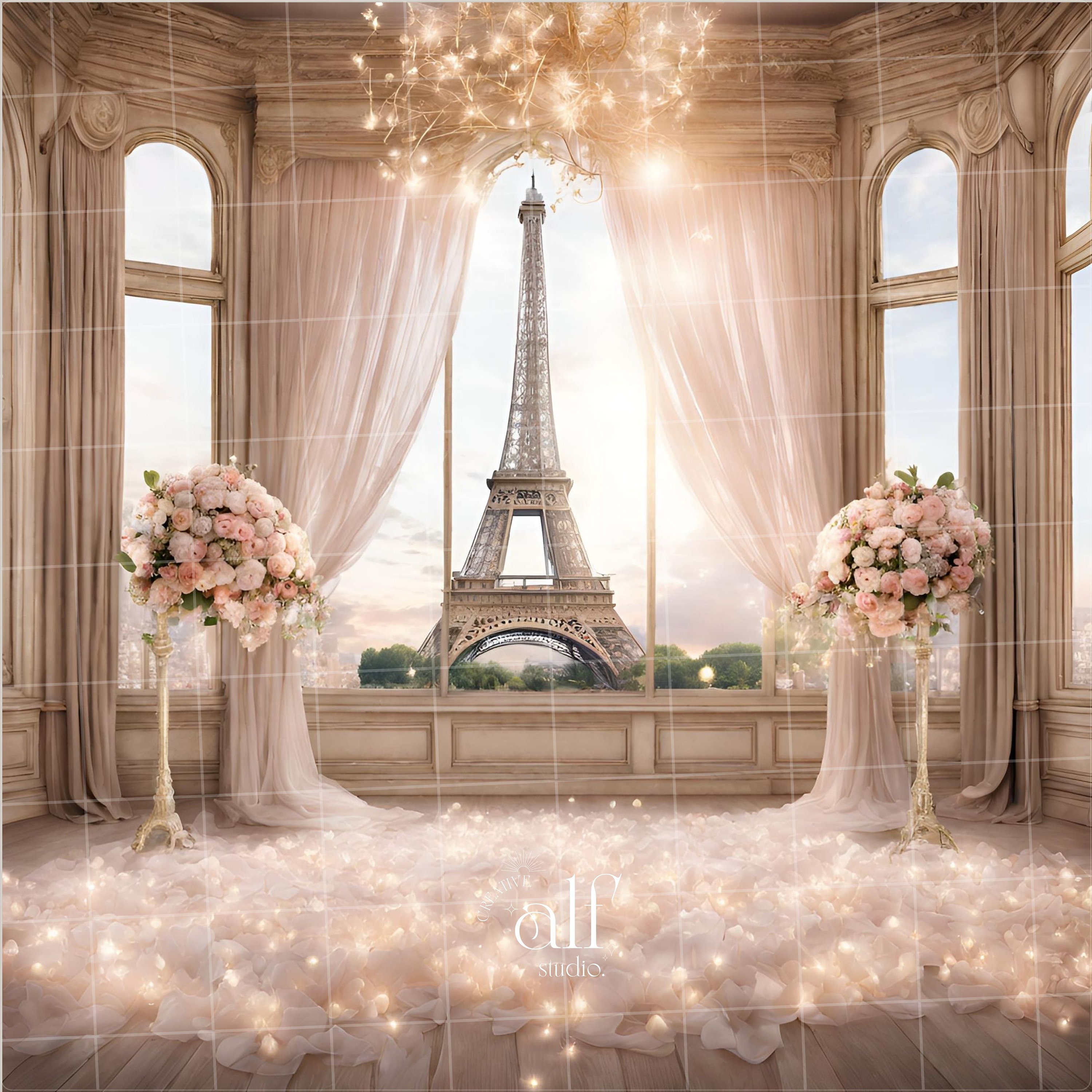 Eiffel Themed Wedding Backdrop in a Palace Digital Backgrounds for ...