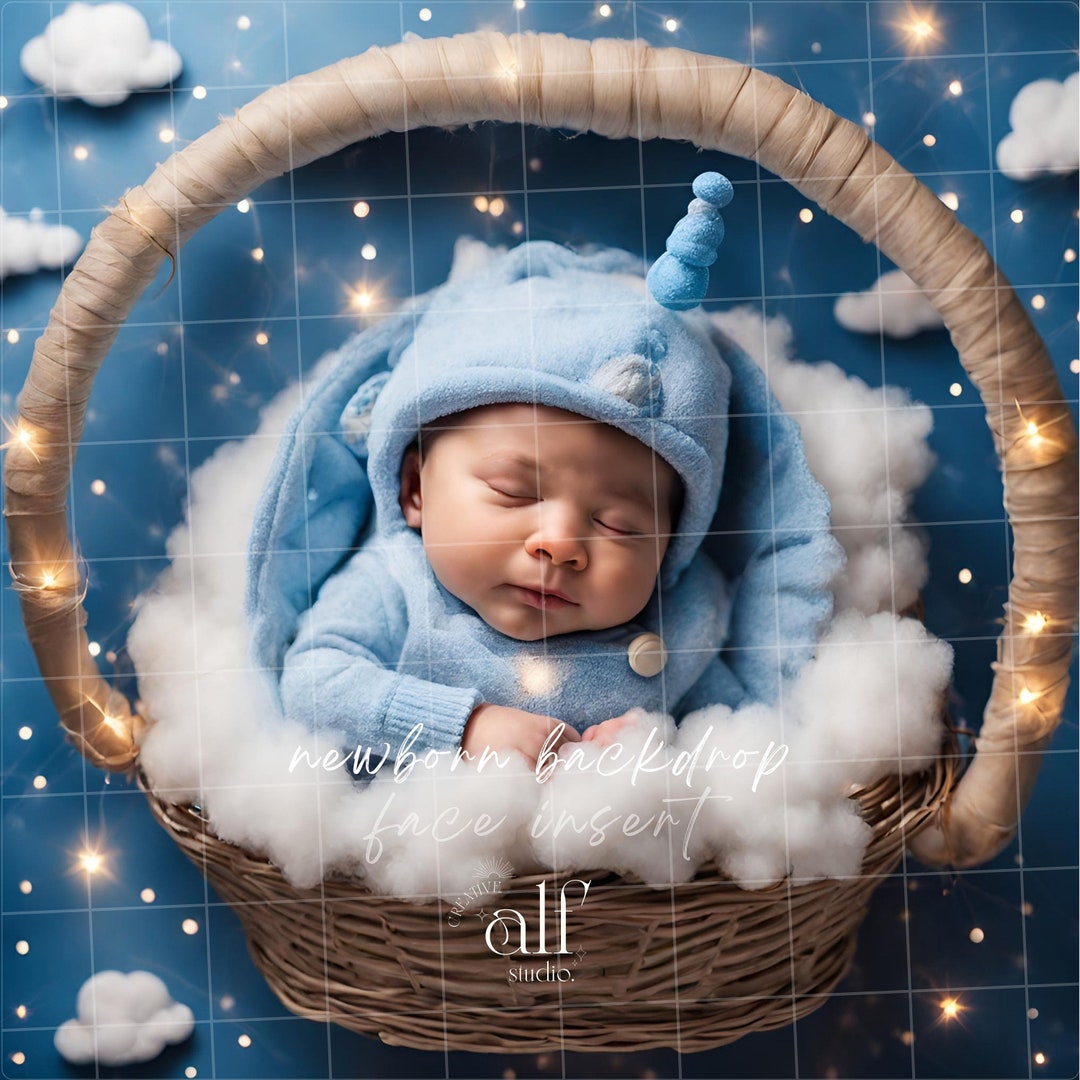 Space Newborn Backdrop Clouds Add Face Insert Baby Background Blue ...