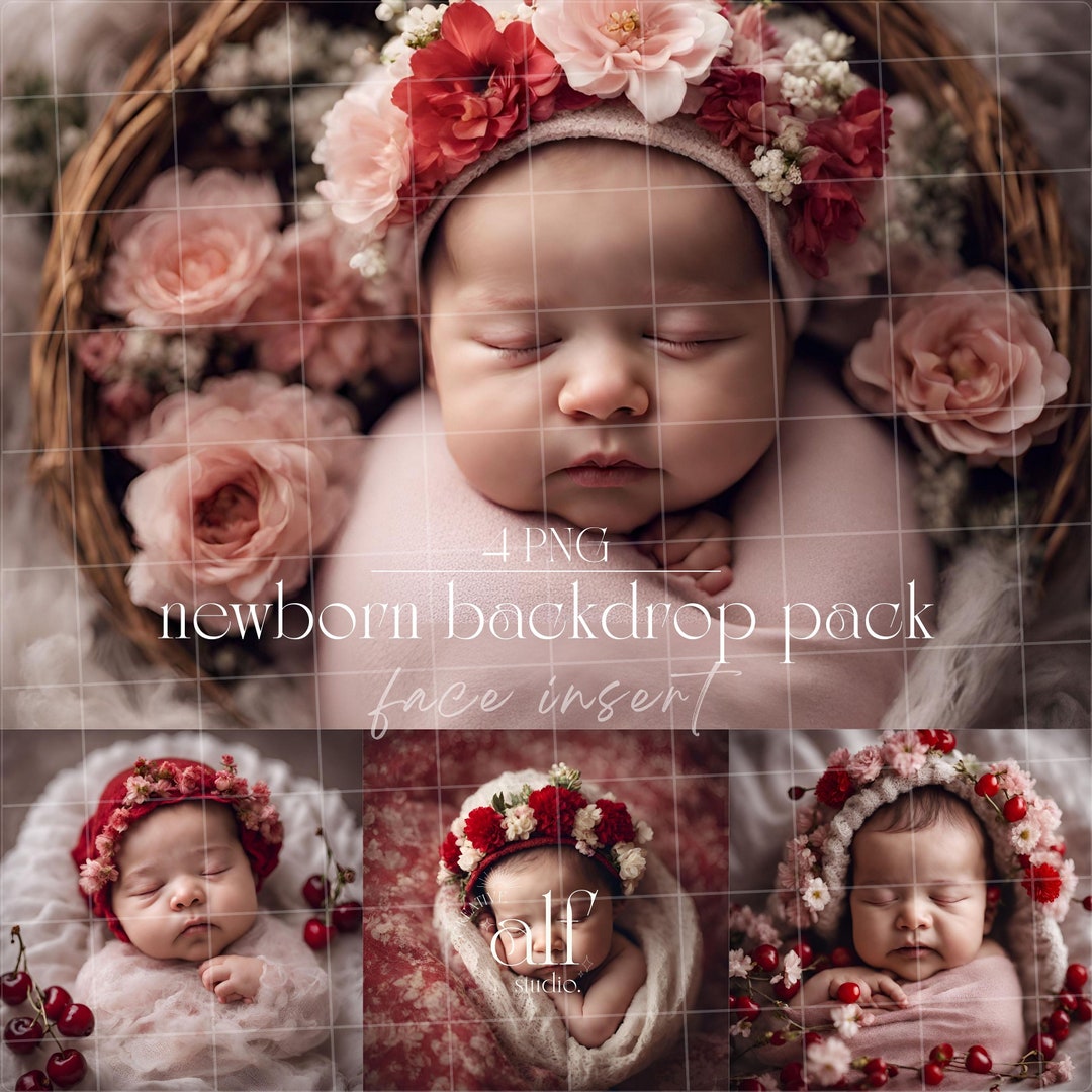 4 Newborn Backdrop Pack Red Baby Studio Overlay Newborn Baby Girl ...