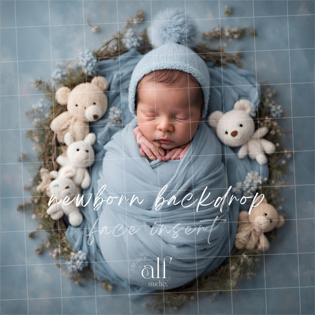 Baby Blue Newborn Backdrop Face Insert Photography Baby Boy Digital ...