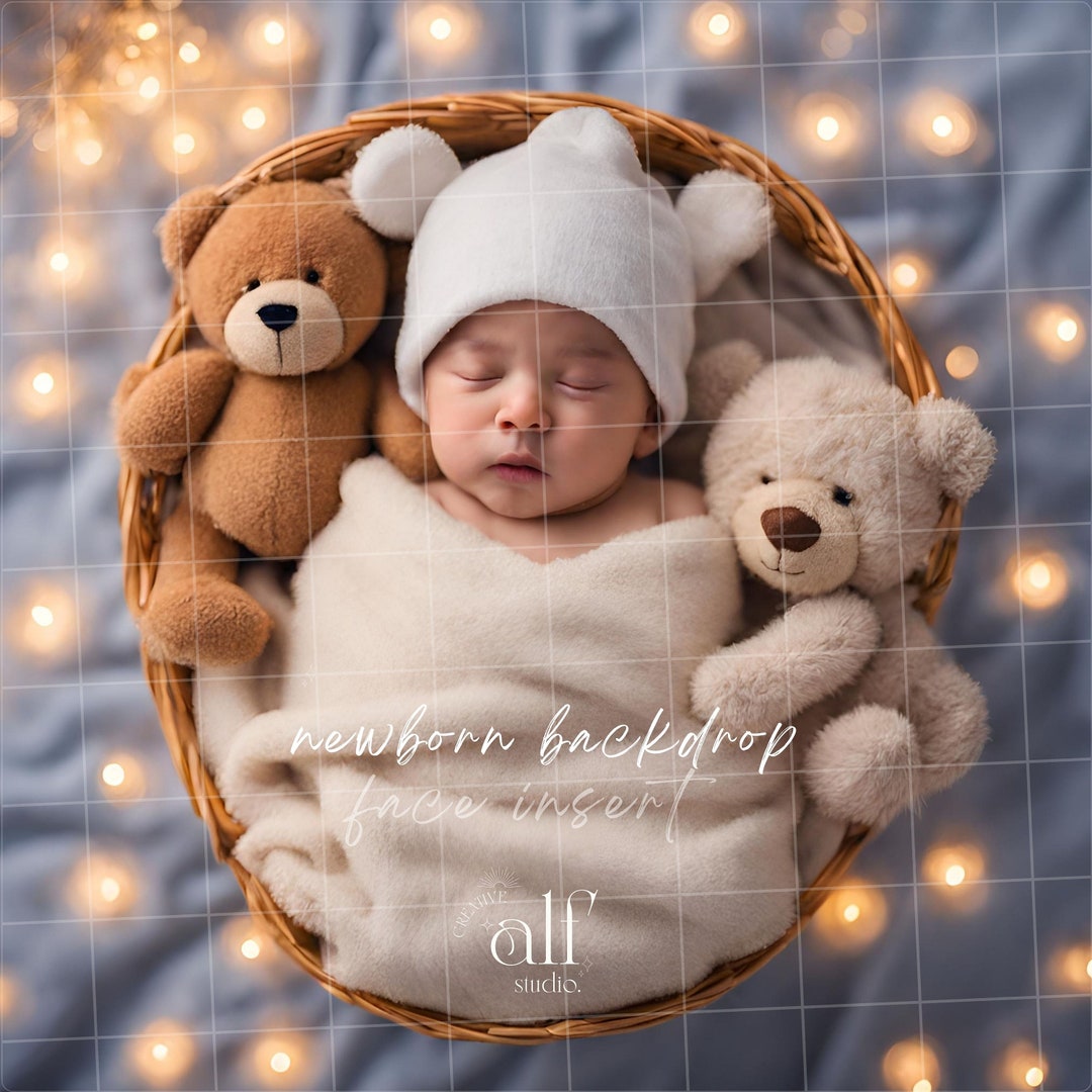 Newborn Backdrop Add Face Insert Golden Lights Baby Backgrounds Teddy ...