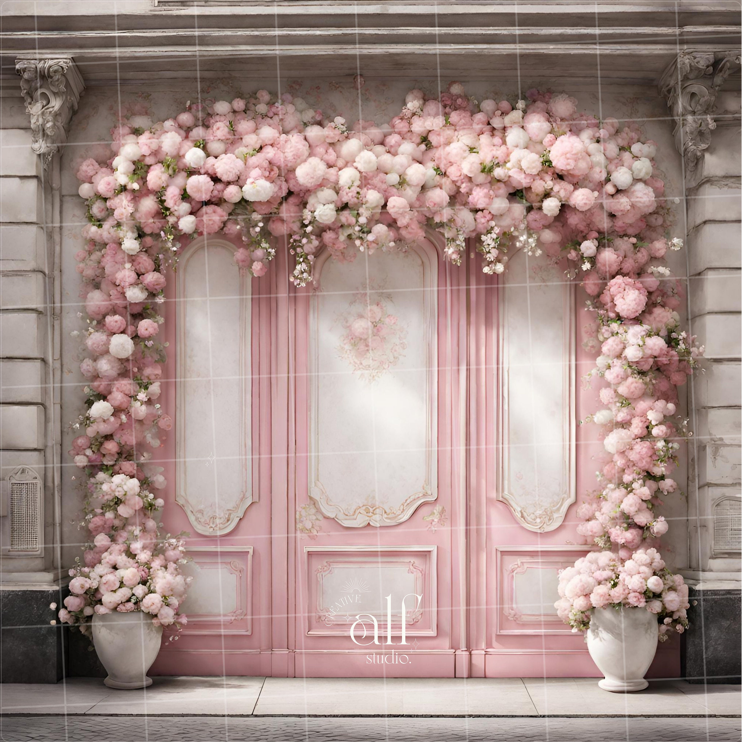 Candy Storefront Backdrop Floral Store Overlays Pink Floral Door ...