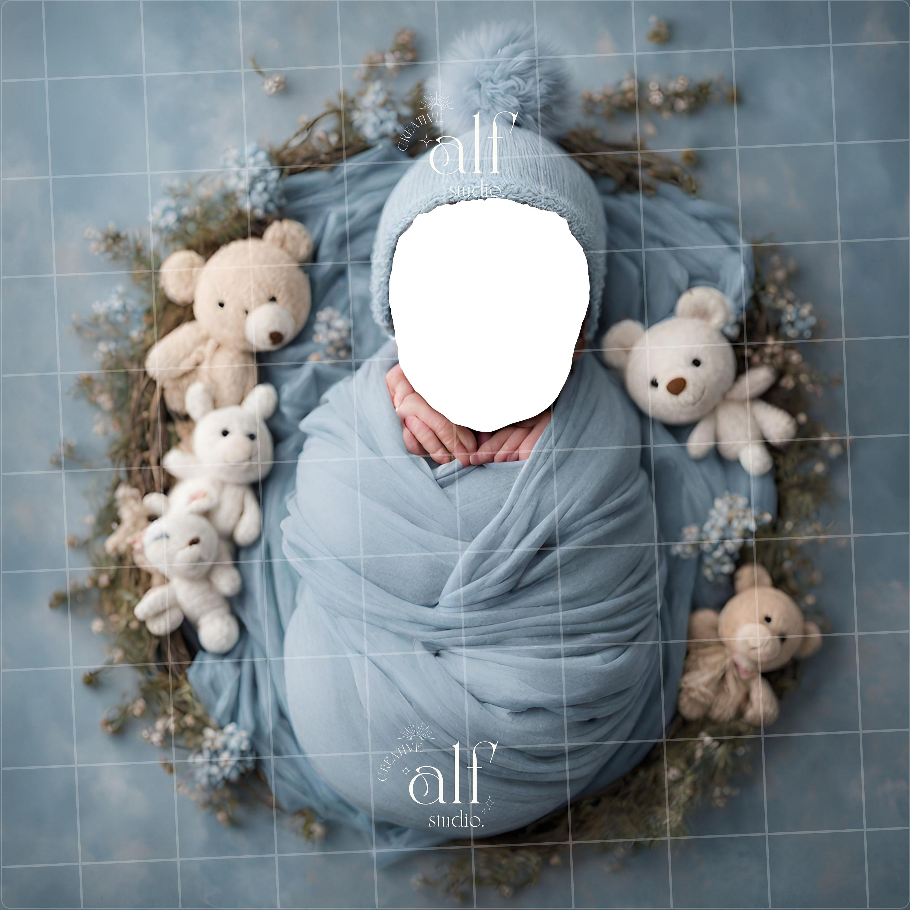Baby Blue Newborn Backdrop Face Insert Photography Baby Boy Digital Background Cute Infant Photo ...