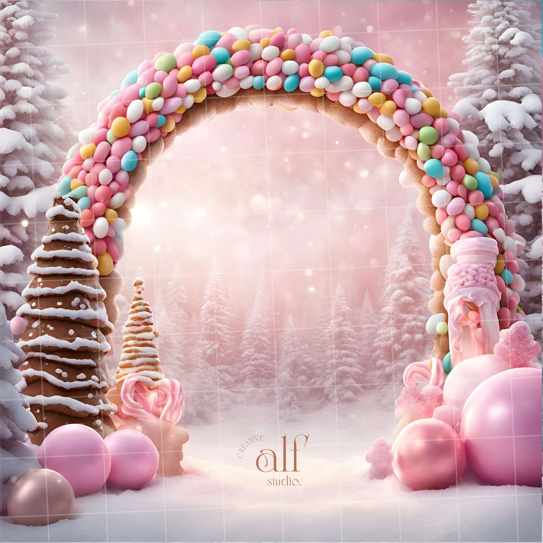 Candy Christmas Backdrop Xmas Candy Cane DIGITAL Backdrops Festive ...