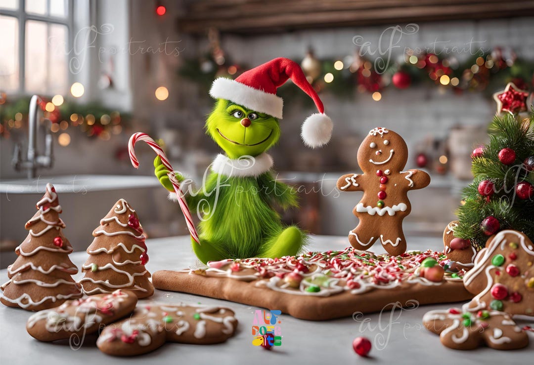 Grinch Gingerbread Kitchen Backdrop Whoville Xmas Party Decor Merry ...