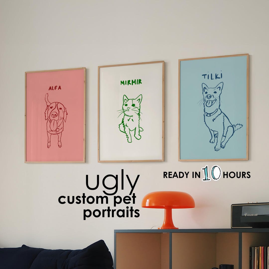 Custom Badly Drawn Cat Portrait Digital Printable Dog Portrait ...