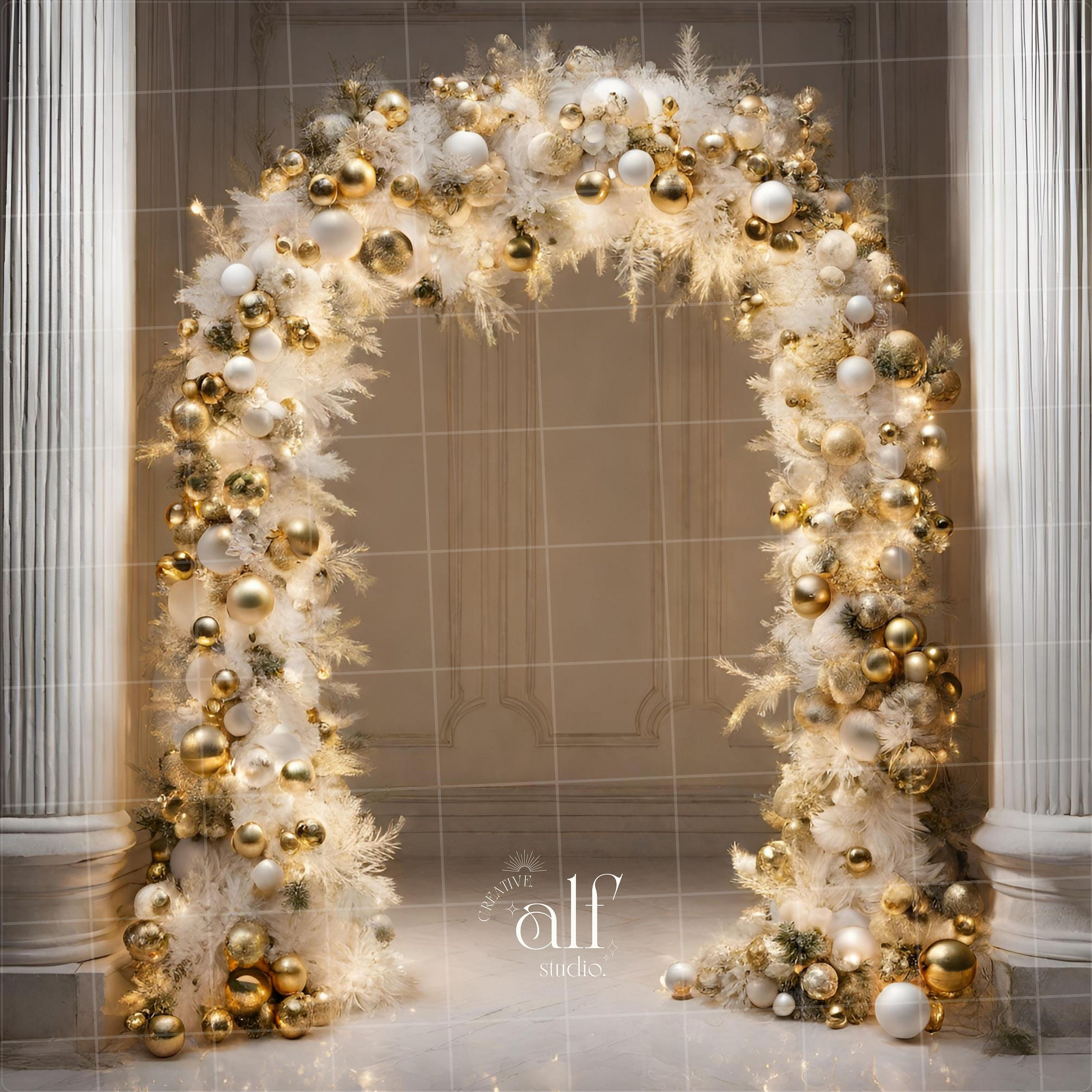 Gold Christmas Arch Backdrop Opulent Holiday Elegance Gilded Arch Scene ...