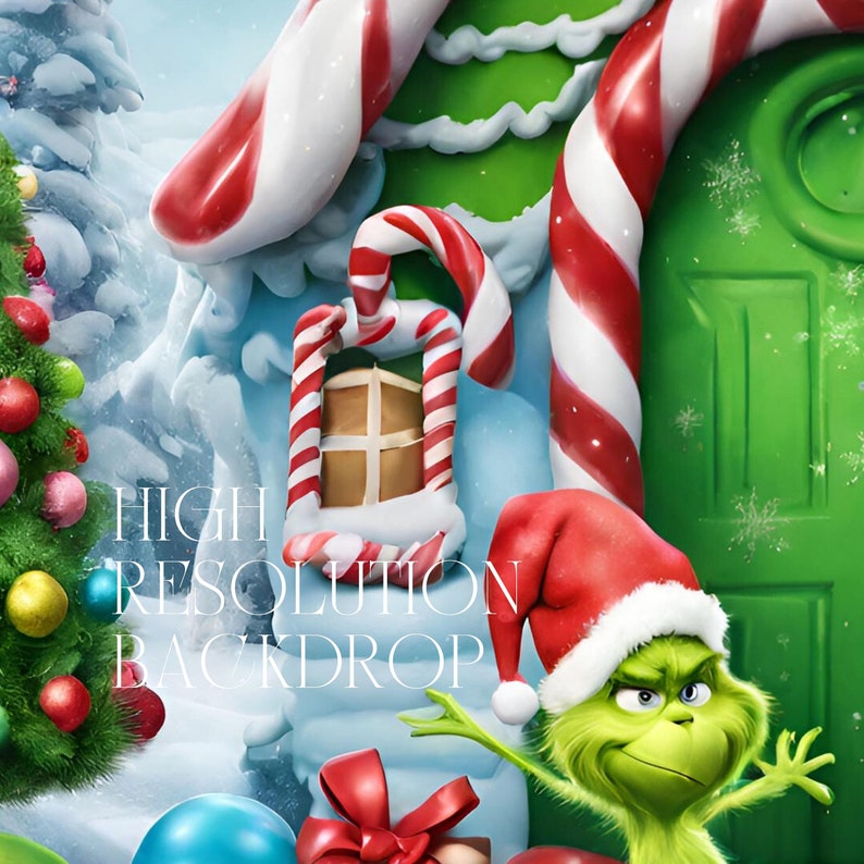 Candy Houses With Baby Twin Grinch Christmas Overlay Xmas Backdrop ...