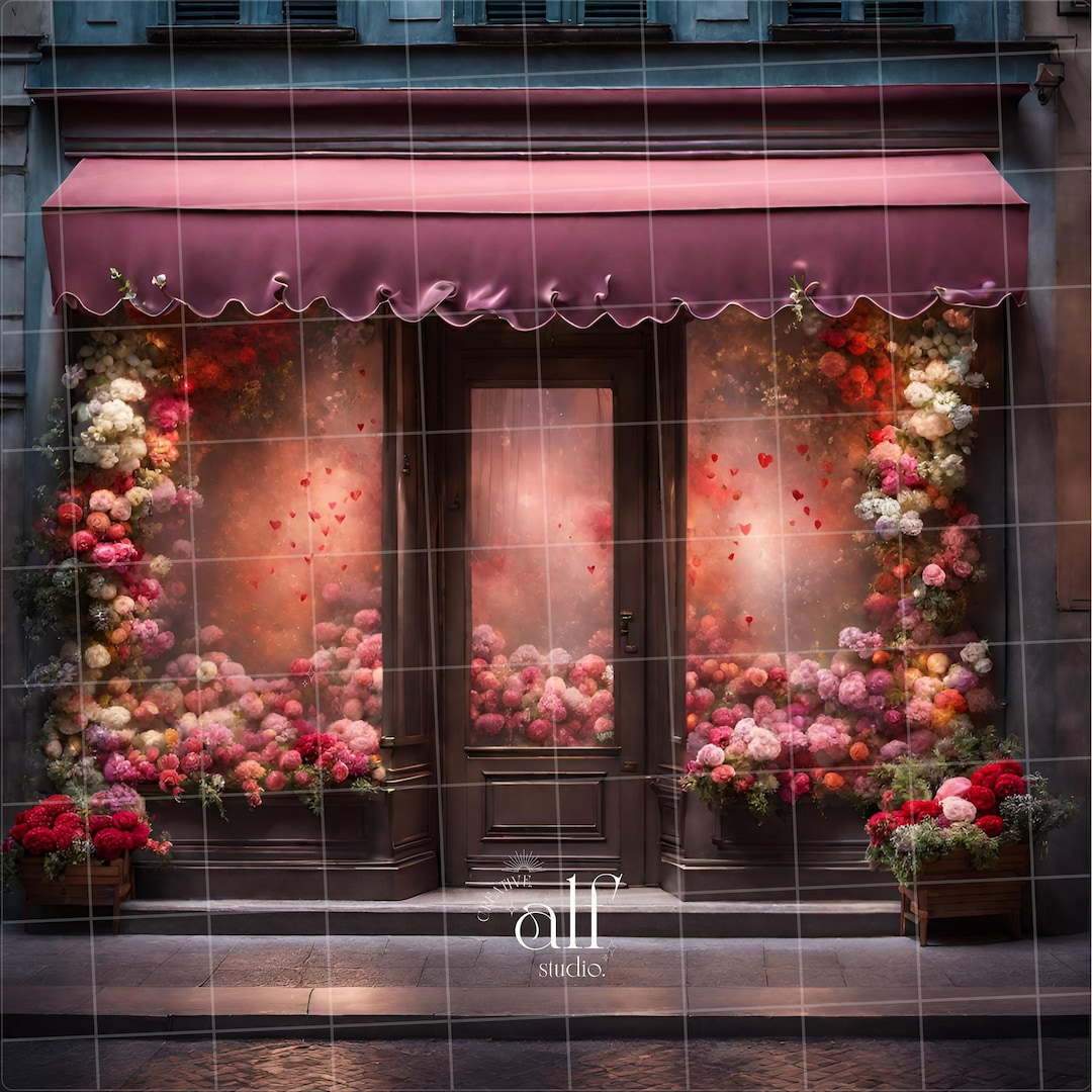 Valentines Storefront Backdrop Photography Colorful Flower Store Floral ...
