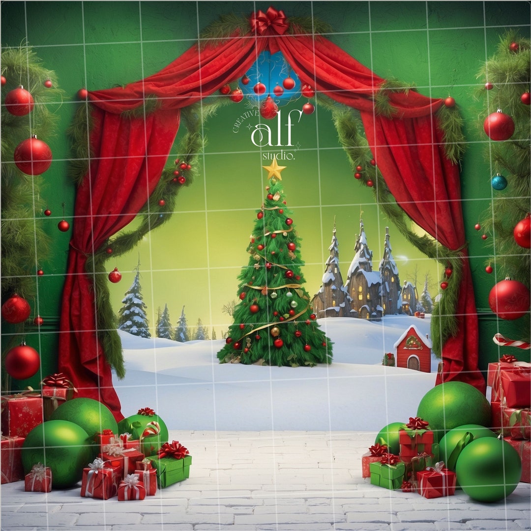 Grinchmas Party Decor Festive Grinch Wallpaper Christmas Photo Booth ...