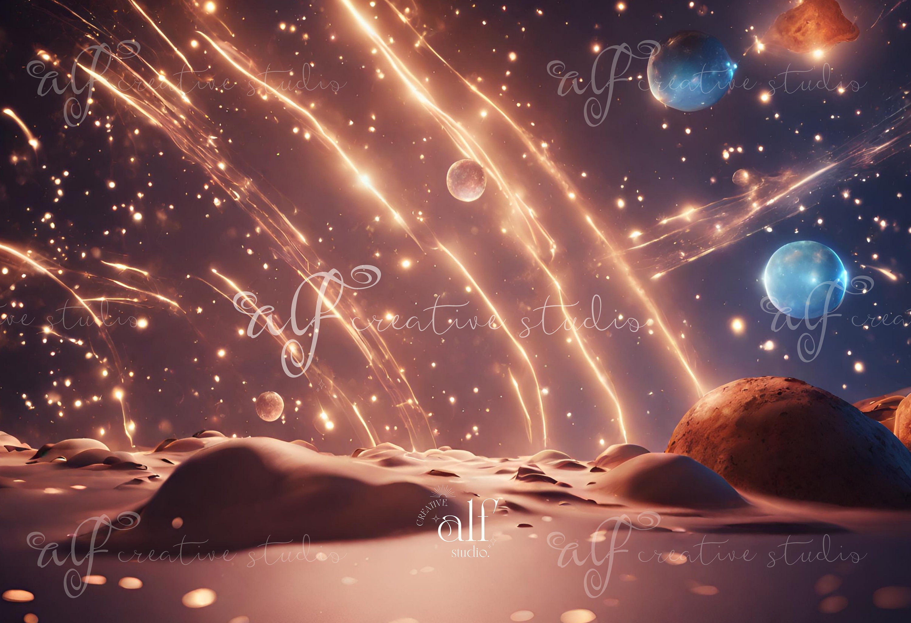 Meteor Shower Studio Props Space Colony Digital Wallpaper Cosmic Travel ...