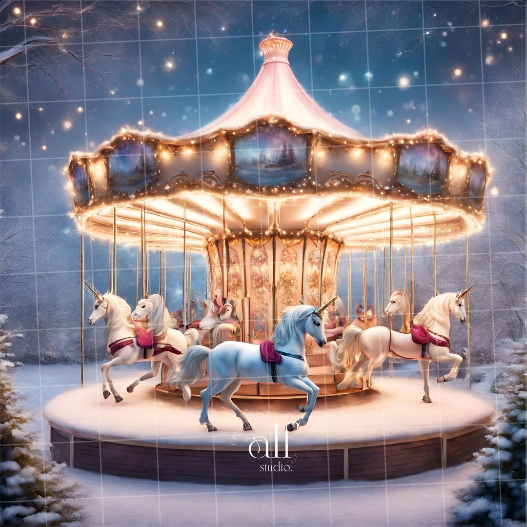 Carousel Backdrop Sparkling Lights Theme Park Studio Overlays Winter ...