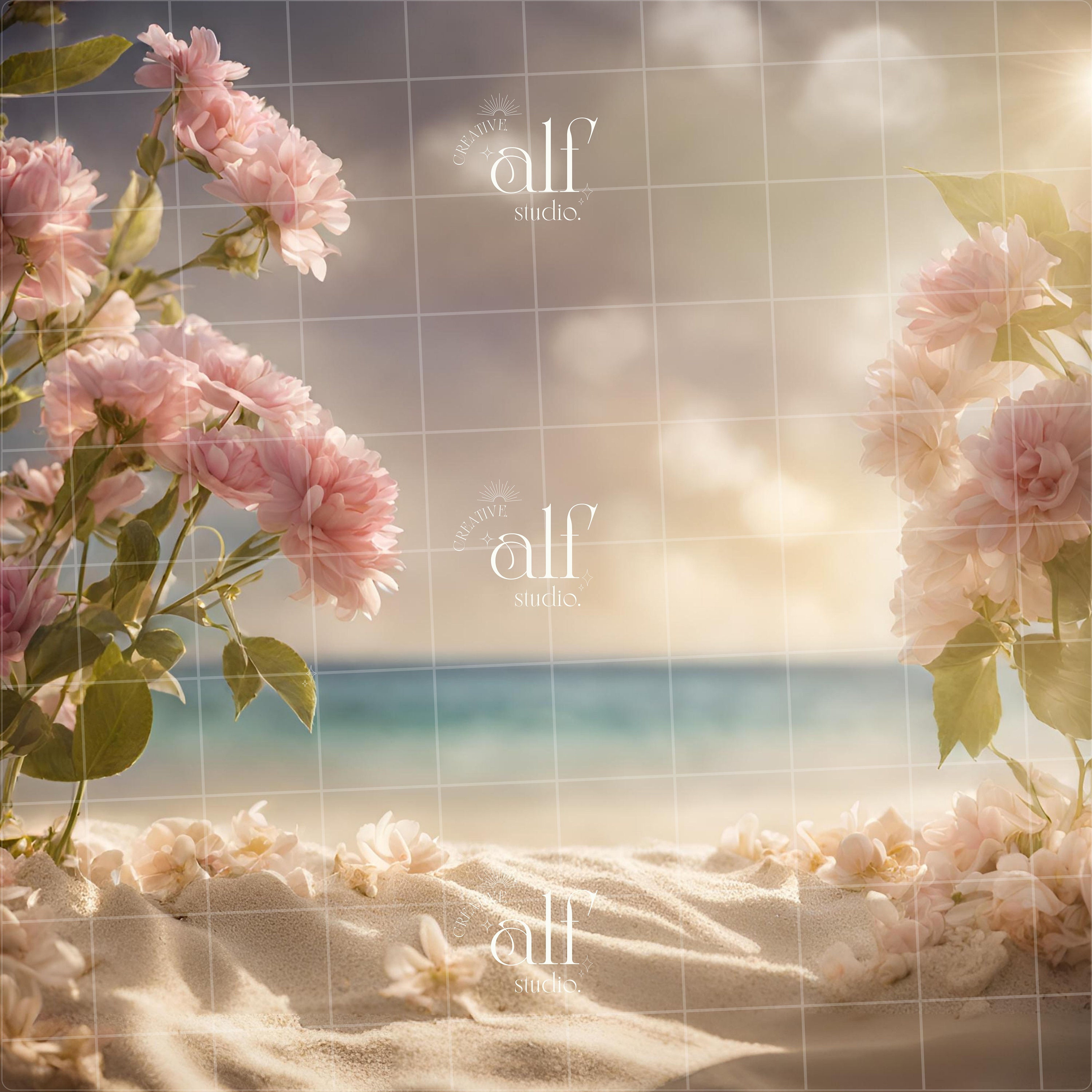 Pink Floral Backdrop Sea Side Nature Backgrounds Nautical Theme Studio ...