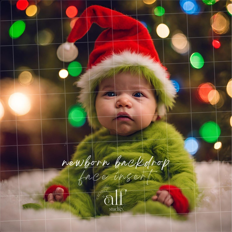 Grinch Newborn Backdrop Add Face Insert Baby Grinch Photography Overlay ...
